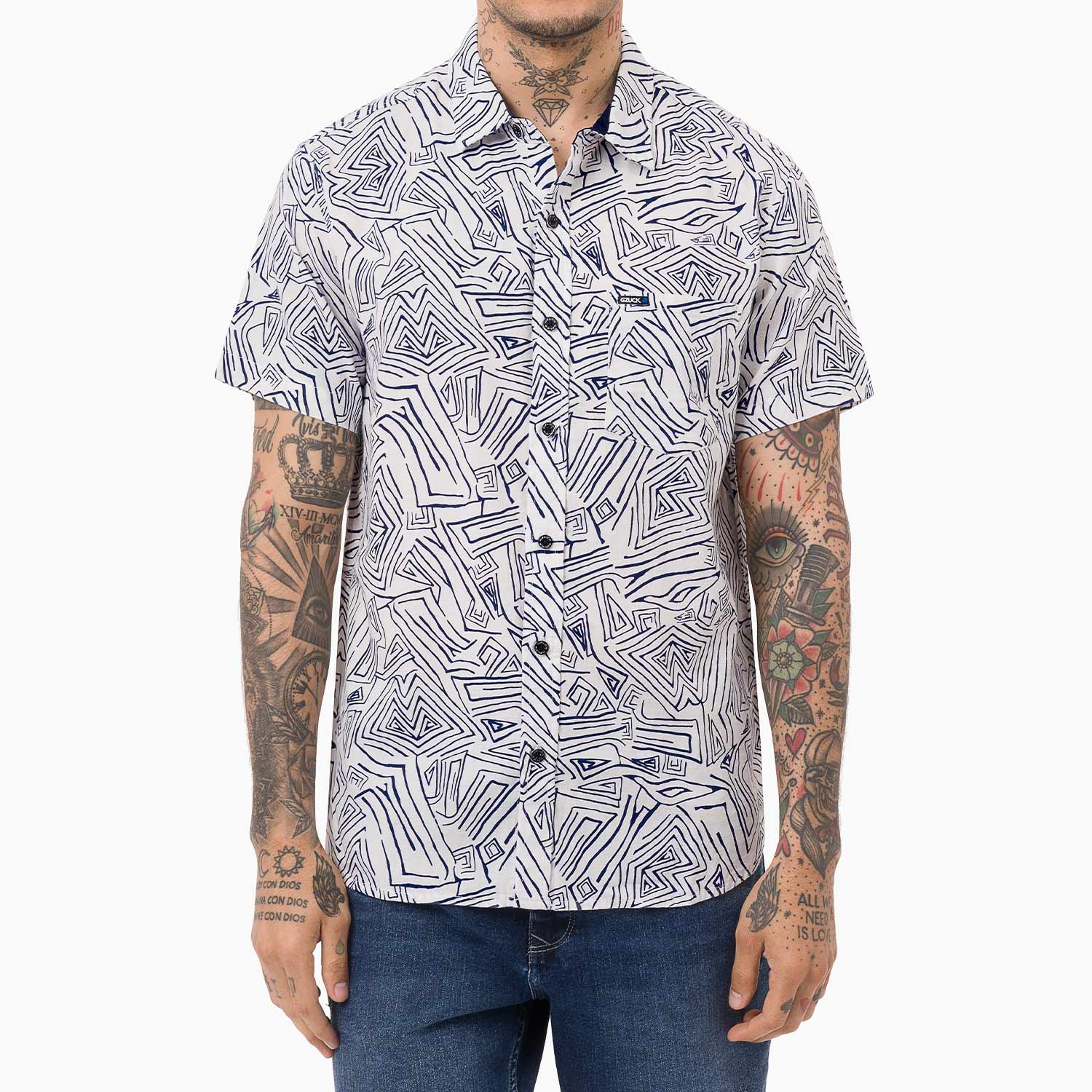 Camisa Full Print. M/C (Reg. Fit) Larker White/Blue | Gzuck