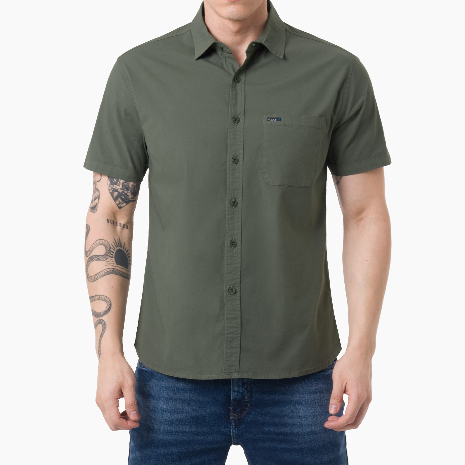 Camisa Solid Stch. M/C (Slim Fit) Gallex Verde Musgo | Gzuck
